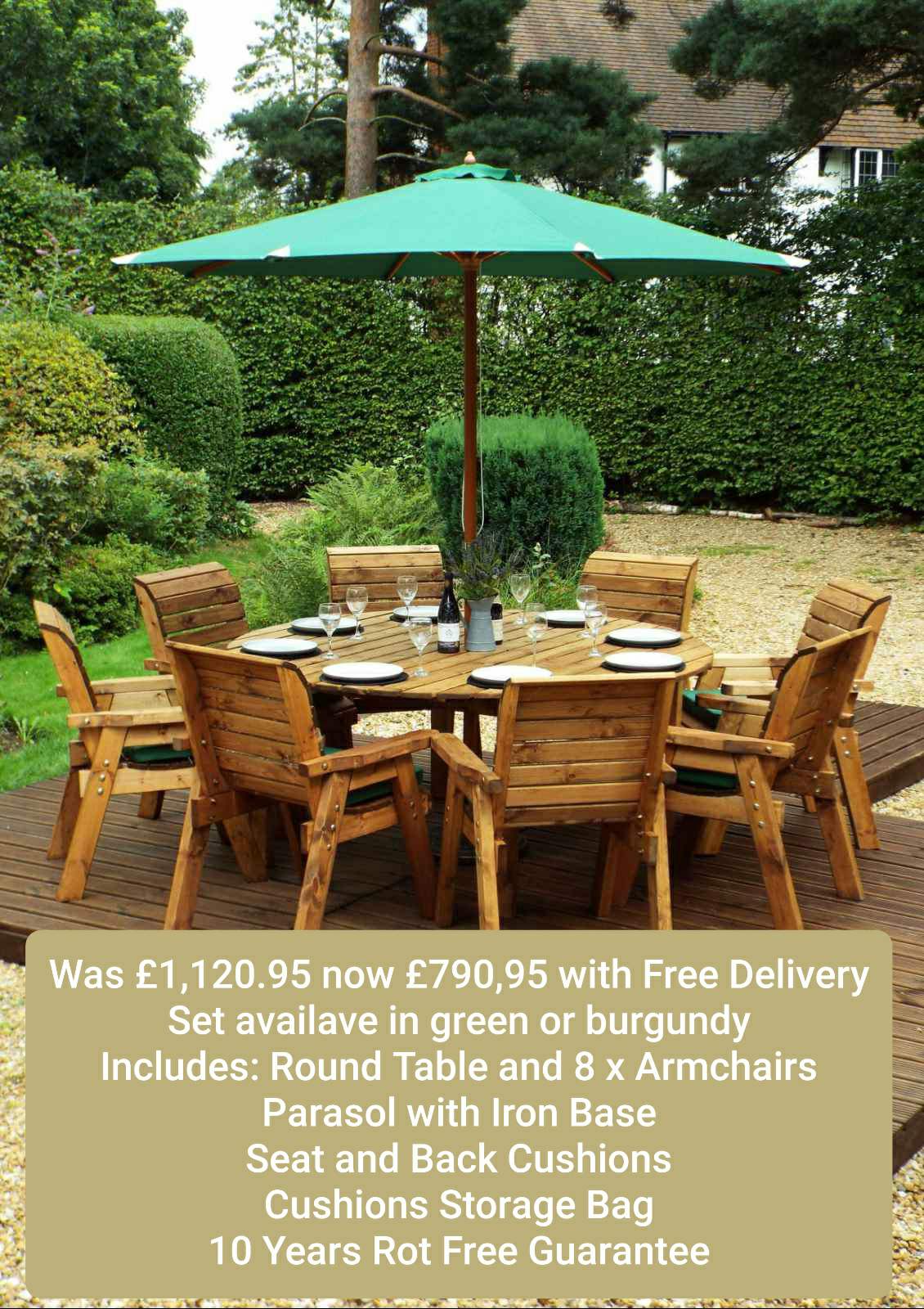 Eight Seater Circular Table and Eight Chairs Dining Set - Timber Furniture