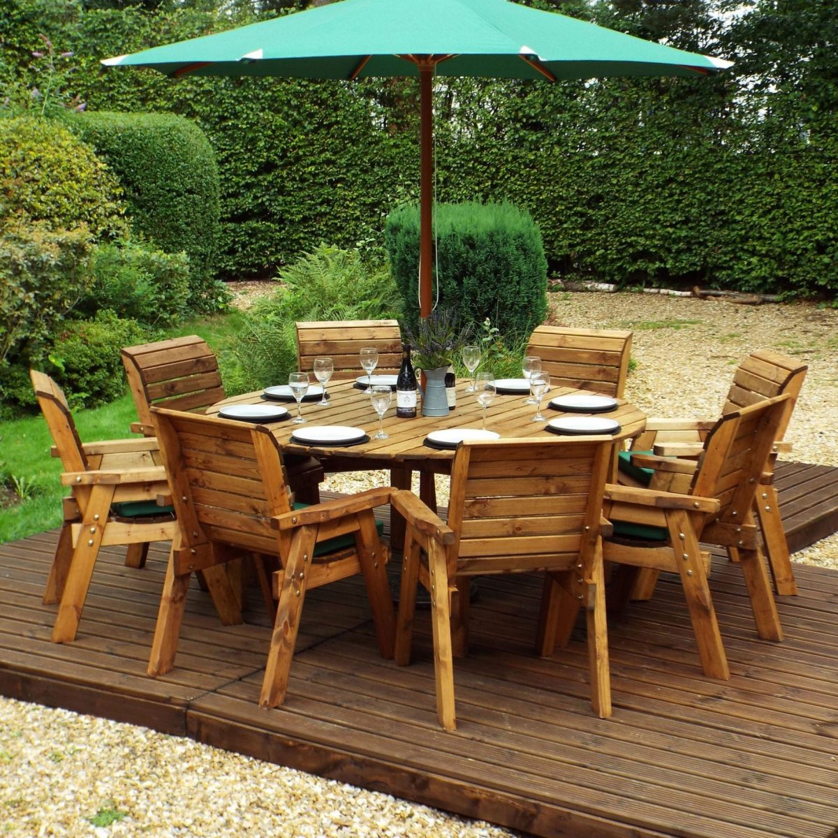 Eight Seater Solid Wood Rectangular Garden / Patio Table and Chairs Set ...