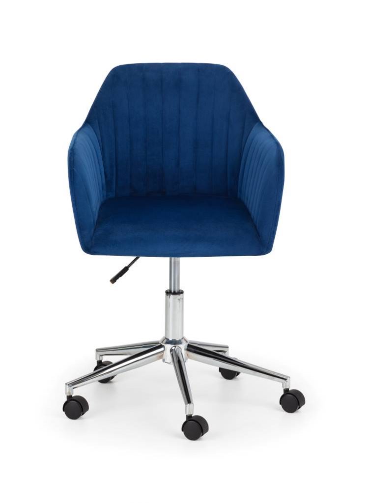 KAHLO VELVET SWIVEL OFFICE CHAIR- BLUE/CHROME - Timber Furniture